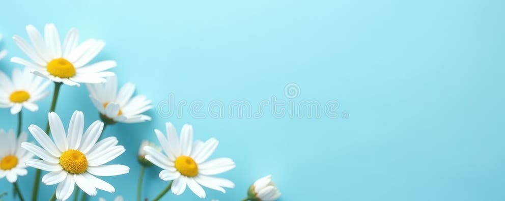 Light Blue Backdrop, White Daisies in Bottom Corner Simple, Elegant Desktop Wallpaper , White ...