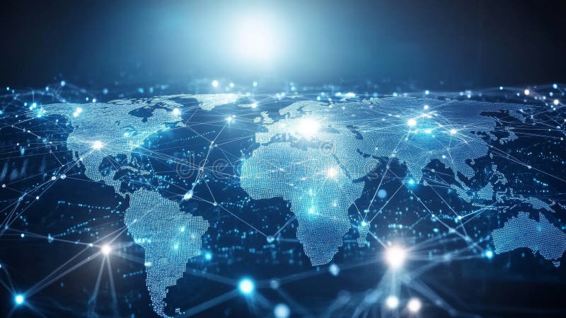 Light Blue Background with Digital World Map and Global Network for ...