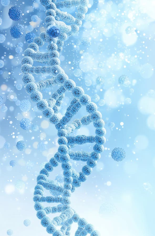 Light Blue Background with DNA Strands and Molecules, Capturing the ...
