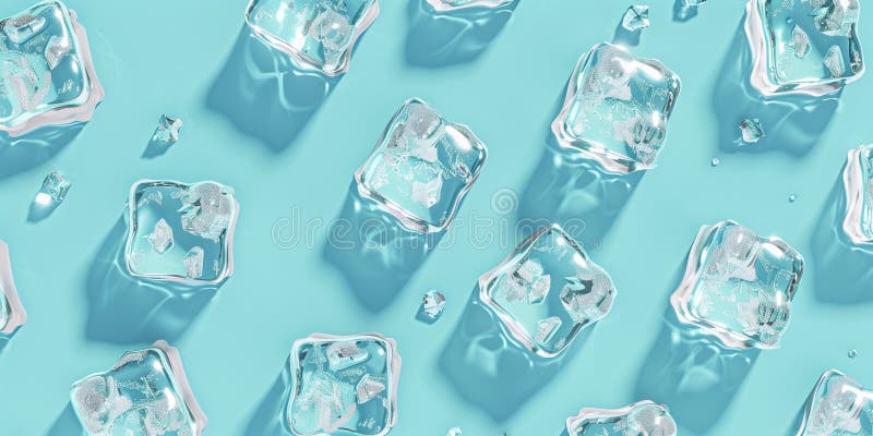 Light Blue Background with Ice Cubes, Top View, Flat Lay, 3D Rendering ...