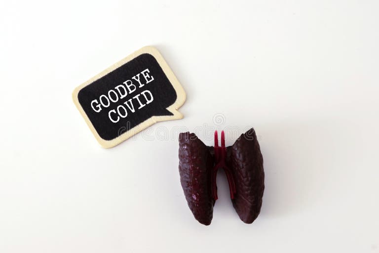 On a Light Blue Background a Mask with the Text GOODBYE CORONAVIRUS ...