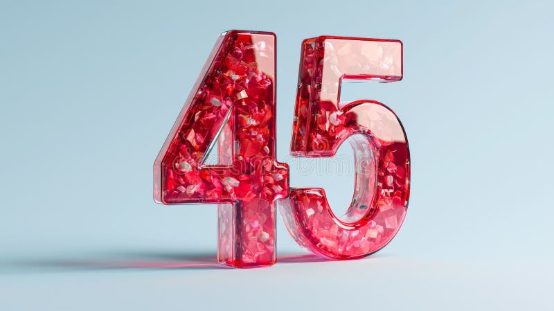 Light Blue Background with Red and Blue Glassy 3D Numbers 45 Stock ...