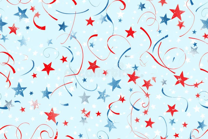 Light Blue Background with Red and Blue Stars and Streamers Stock ...