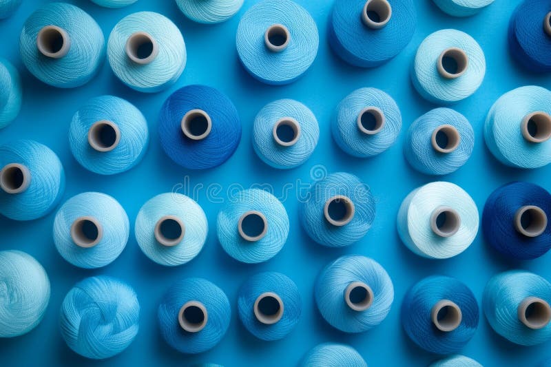 On a Light Blue Background, Spools of Sewing Thread are Laid Out Flat ...