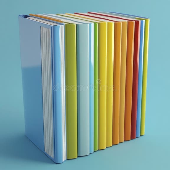 On a Light Blue Background, a Stack of Books with Vibrant Pastel ...