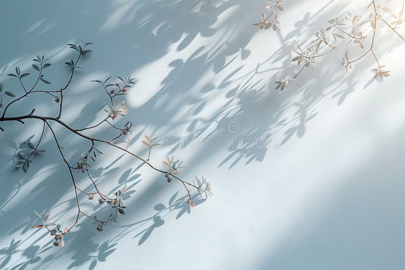 Light Blue Background with Tree Branches with Dynamic Shadows on a Wall ...