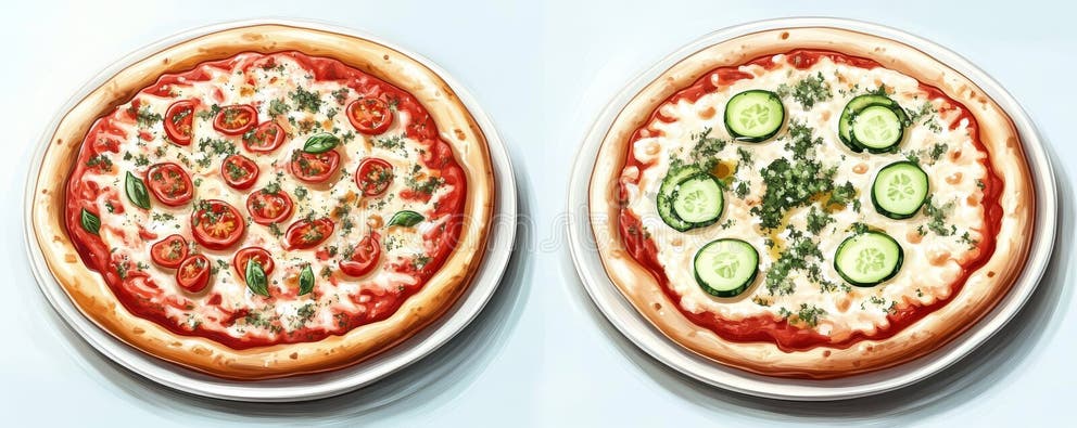 On a Light Blue Background, Two Pizzas Created Using Pixel Art are ...