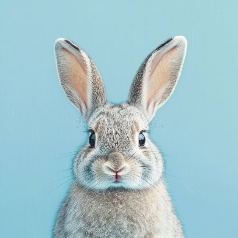 On a Light Blue Background, White Rabbit Ears Leave Room for Copy ...