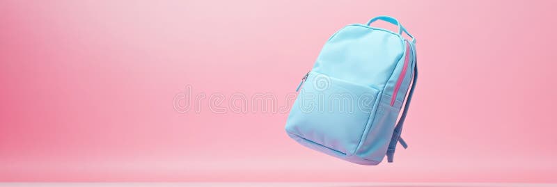 Light Blue Backpack Levitating on Pink Background Stock Photo - Image ...