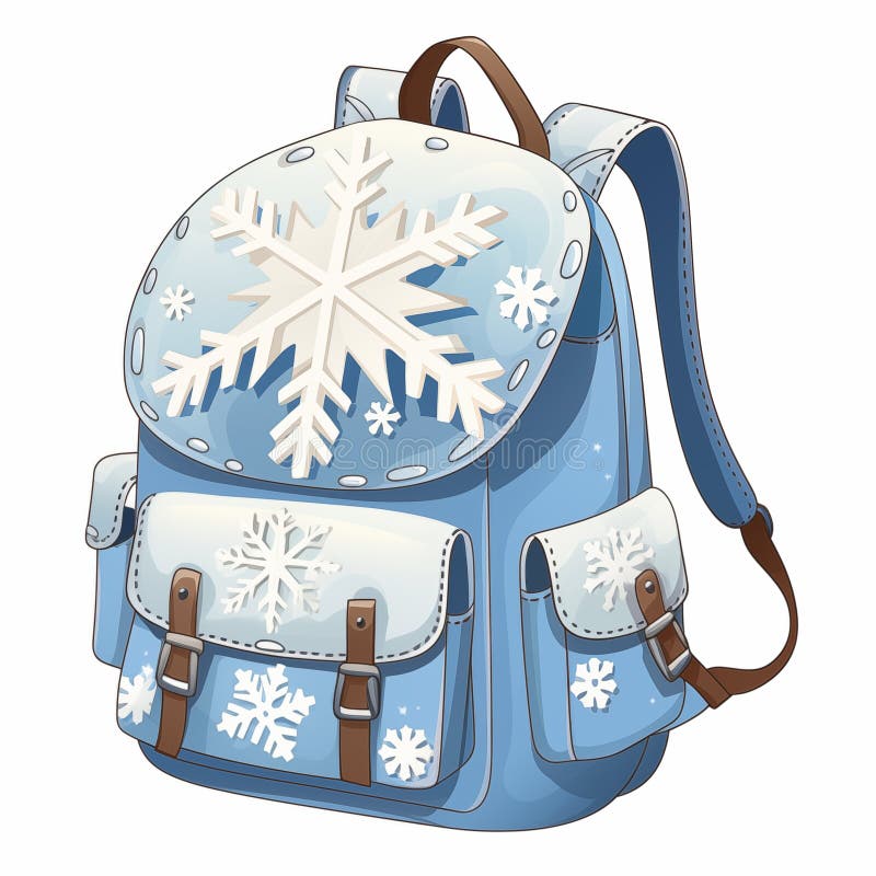 Light Blue Backpack with Snowflake Pattern and Buckle Straps on White ...