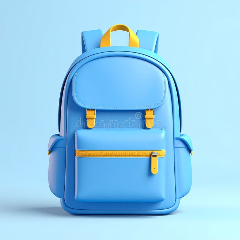 Light Blue Backpack with Yellow Accents on a Light Blue Background ...