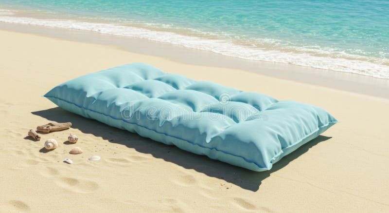 Light Blue Beach Mattress on Sandy Shore Stock Illustration - Illustration of waves, holiday ...