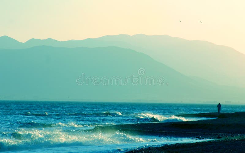 Light Blue Beach Scene, Andalusian Coast Stock Image - Image of ...