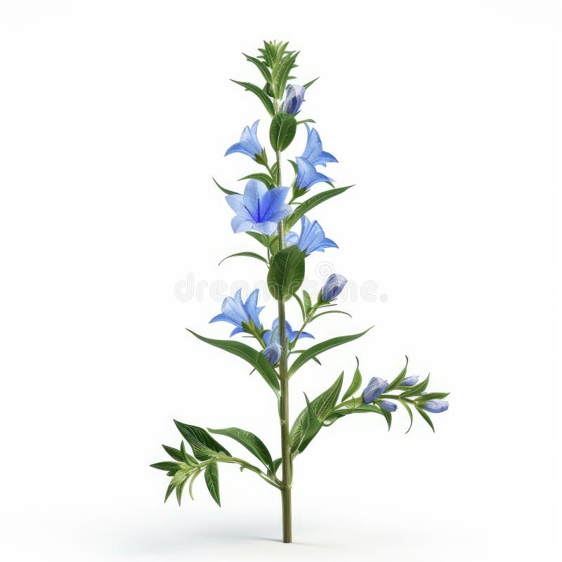 Stunning Blue Bellflower Stem Isolated on White Background Stock ...