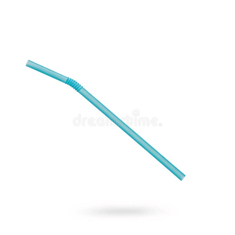 Light Blue Bendy Drinking Straw at an Angle with a Shadow, Isolated on ...