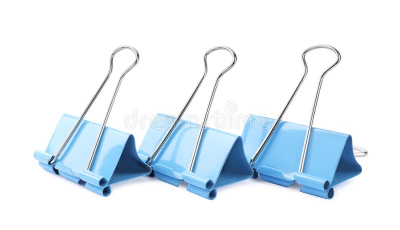 Light Blue Binder Clips on White Background. Stationery Stock Image ...