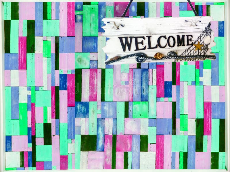 Light-blue and Blue Wood Pieces Vertical Welcome a Signboard Stock ...