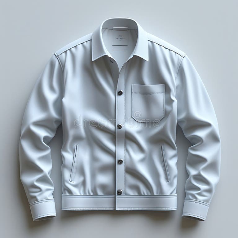 Light Blue Bomber Jacket with Buttons and a Pocket on a Plain White ...