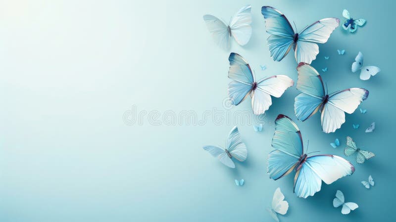 Light Blue Butterflies on a Blue Gradient Background Stock Illustration ...