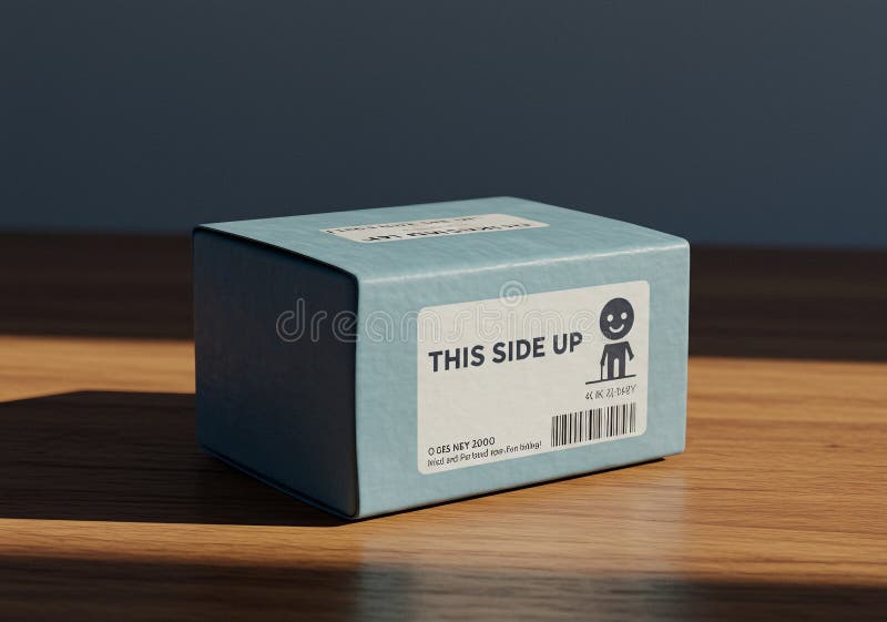 Pastel Blue Cardboard Box with this Side Up Label Stock Illustration ...