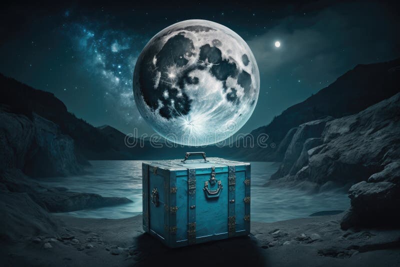 Light Blue Chest on Moon Against Backdrop of Night Sky Stock ...