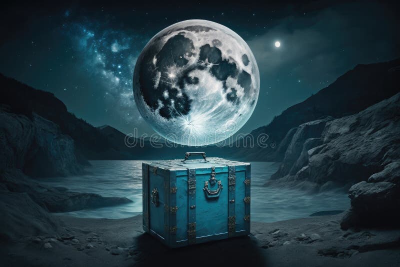Light Blue Chest on Moon Against Backdrop of Night Sky Stock ...