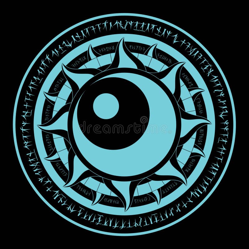 Light Blue Magic Circle Incantation with Fantasy Alphabets Scripts ...