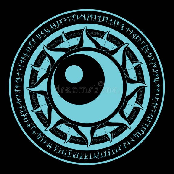Light Blue Magic Circle Incantation with Fantasy Alphabets Scripts ...