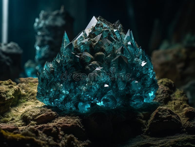 Light Blue Clear Crystal Seated on a Rock. AI Generated Stock ...
