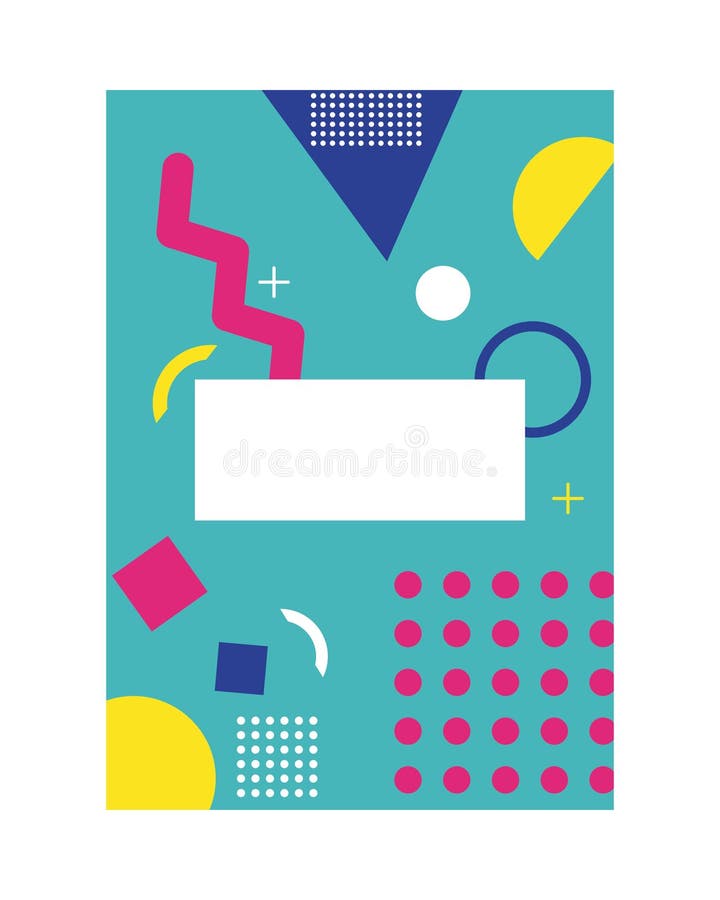 Light Blue Color Memphis Style Background with Rectangle and Figures ...