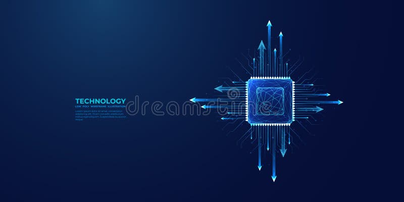 Light Blue CPU on Technology Dark Background. Stock Vector ...