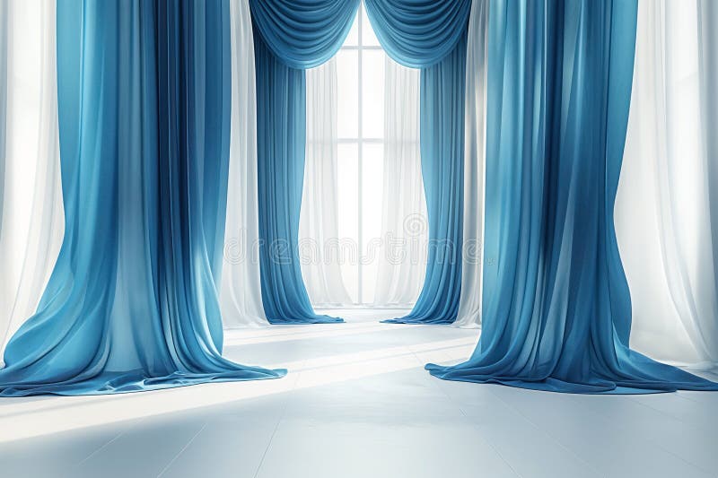 Turquoise Curtains Framing a Bright Window in a White Room Stock ...