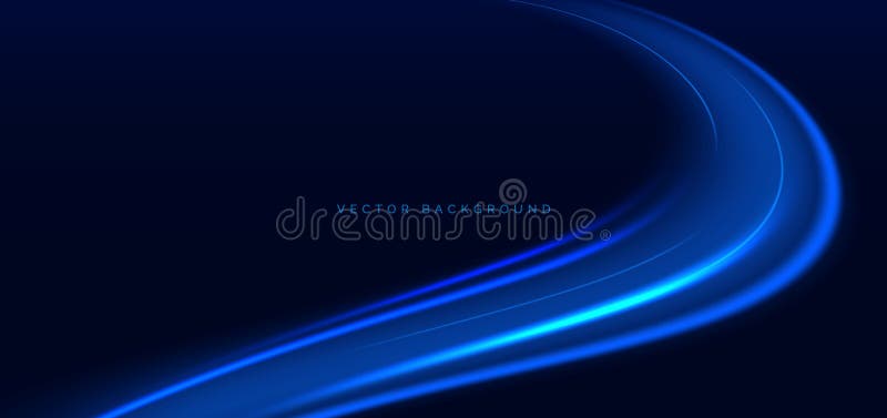 Light Blue Cuved Rays Glowing on Dark Blue Background. High Speed ...