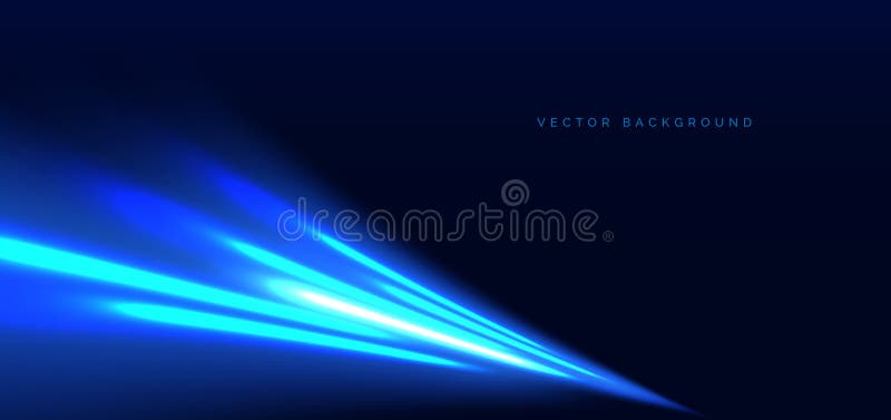 Light Blue Cuved Rays Glowing on Dark Blue Background. High Speed ...