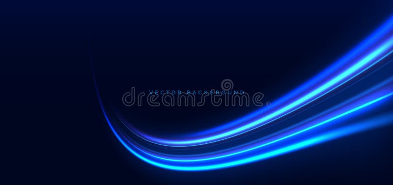Light Blue Cuved Rays Glowing on Dark Blue Background. High Speed ...