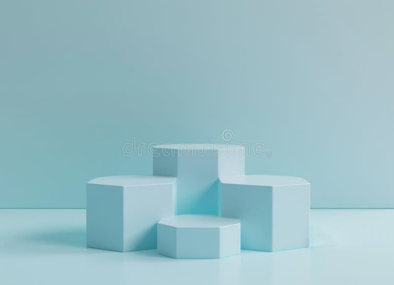 Light Blue 3D Hexagonal Podiums for Product Display Against a ...