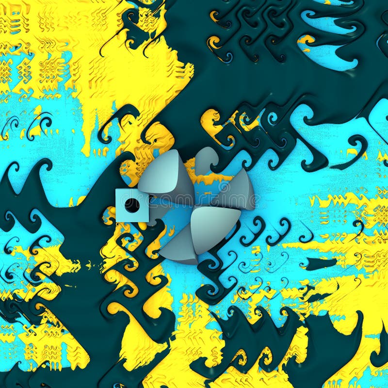 Light Blue, Dark Blue and Yellow Random Fractal Pattern, Abstract 3d ...