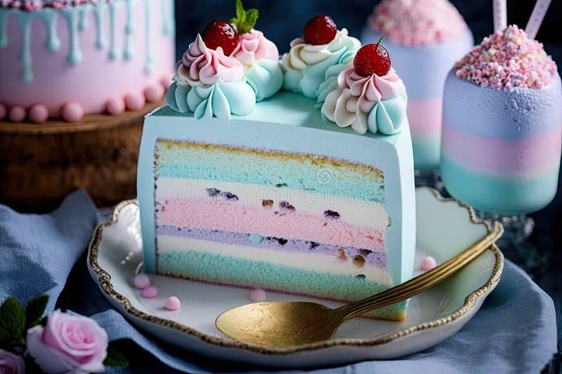 Light Blue Delicious Multi-layered Birthday Cake with Pink Decorations ...