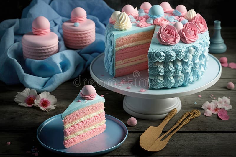 Light Blue Delicious Multi-layered Birthday Cake with Pink Decorations ...
