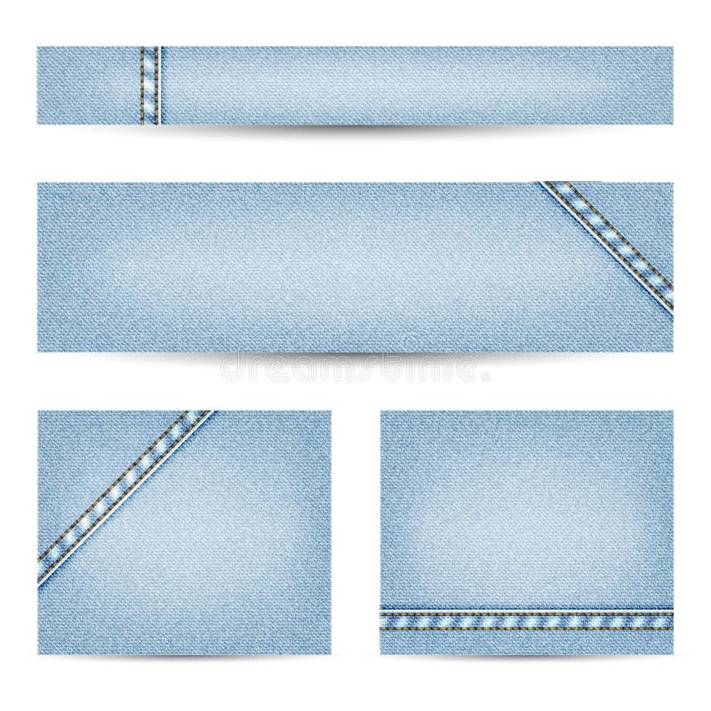 Light Blue Denim Texture Vector Bunner Set with Double Stitching ...