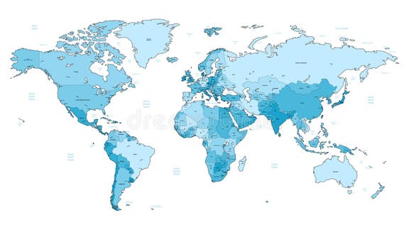 Light Blue Detailed World Map Stock Vector - Illustration of ...