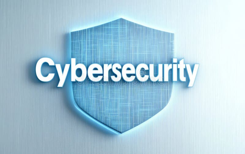 Light Blue Digital Shield with the Word Cybersecurity in Bold White ...