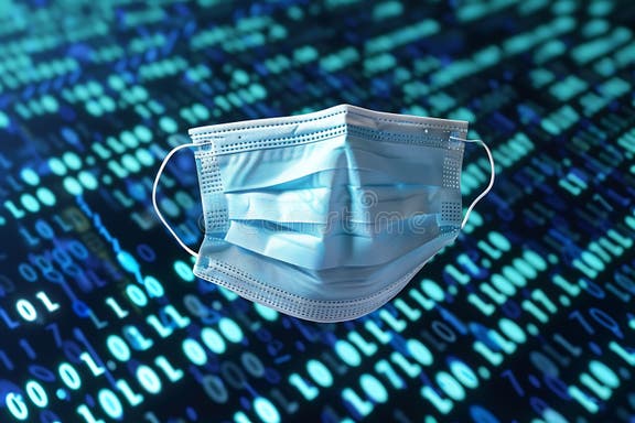 Digital Pandemic Face Mask on Binary Code Background Stock Illustration ...