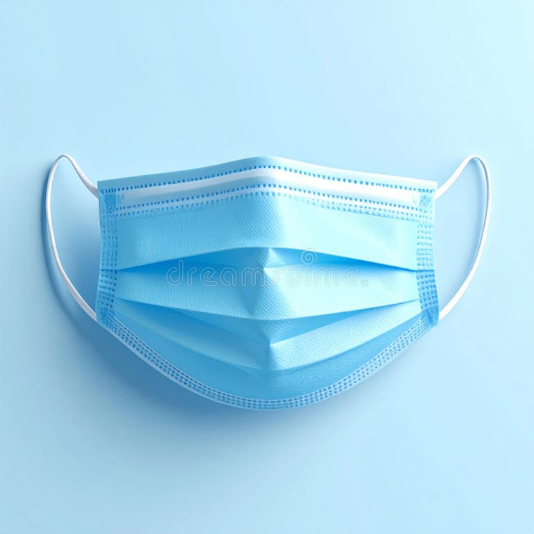 Light Blue Disposable Face Mask on Pale Blue Background Stock ...
