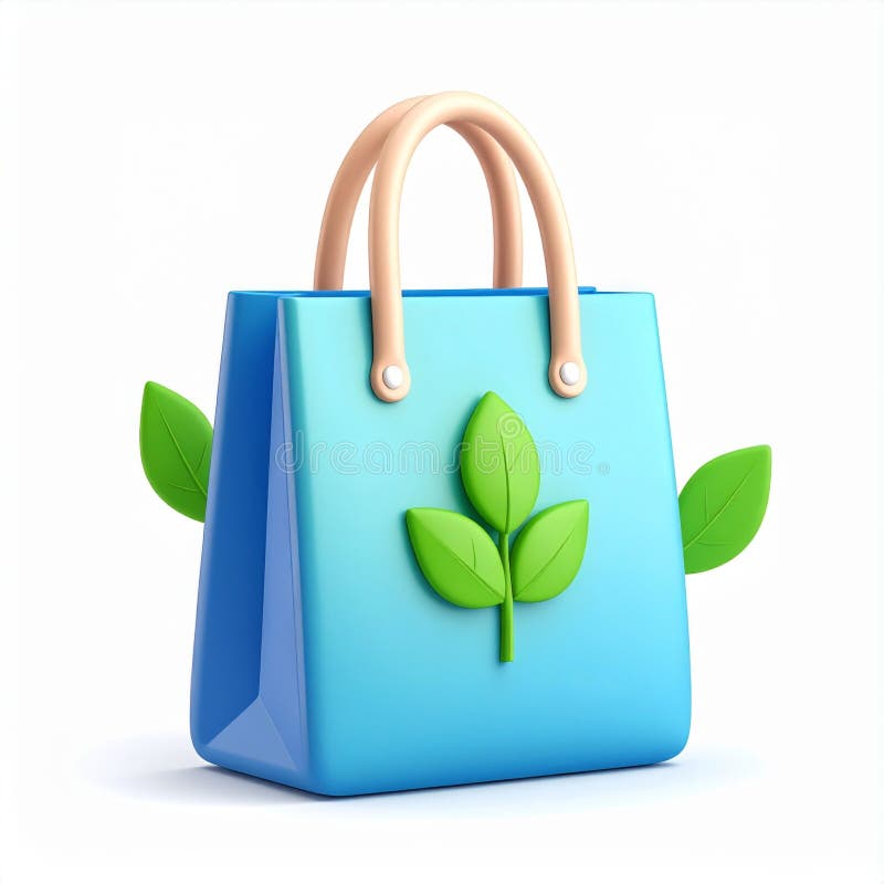 Light Blue Eco Friendly Shopping Bag with Green Leaves Stock ...
