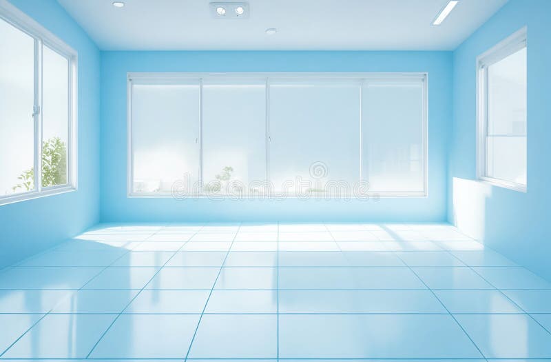 Light Blue Empty Home Ceramic Tile Floor in Perspective with Large ...