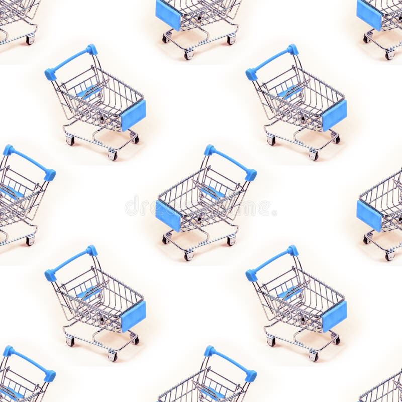 Light Blue Empty Shopping Cart Seamless Pattern on Light Background ...