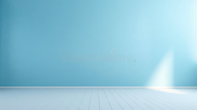 Light Blue Empty Wall and Smooth Floor with Interesting Light Glare ...