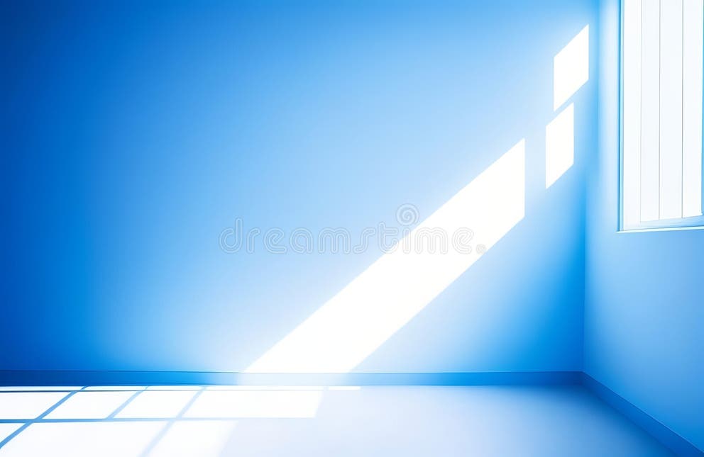Light Blue Empty Wall and Smooth Floor with Intriguing Light Glare ...