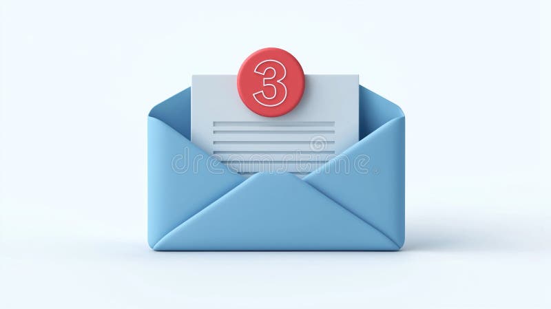 Light Blue Envelope Holds Unread Message. Number Three Indicates Three ...